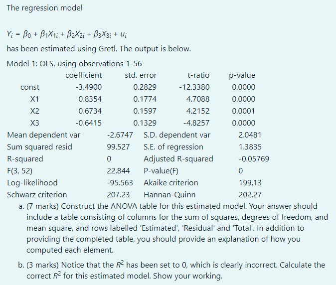 Solved The regression model Y; = Bo + B1X1; + B2X2; + B3X3i | Chegg.com
