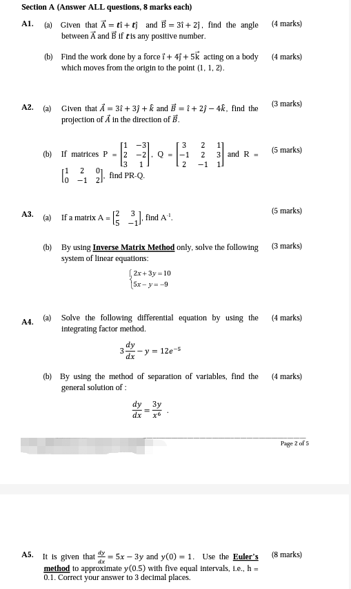 Solved Section A (Answer ALL questions, 8 marks each) A1. | Chegg.com