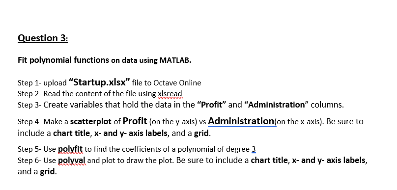 Solved Question 3: Fit polynomial functions on data using | Chegg.com