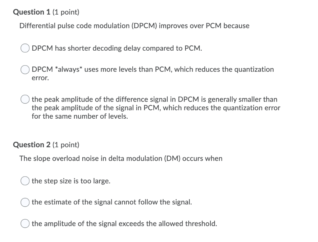 Solved Question 1 (1 point) Differential pulse code | Chegg.com