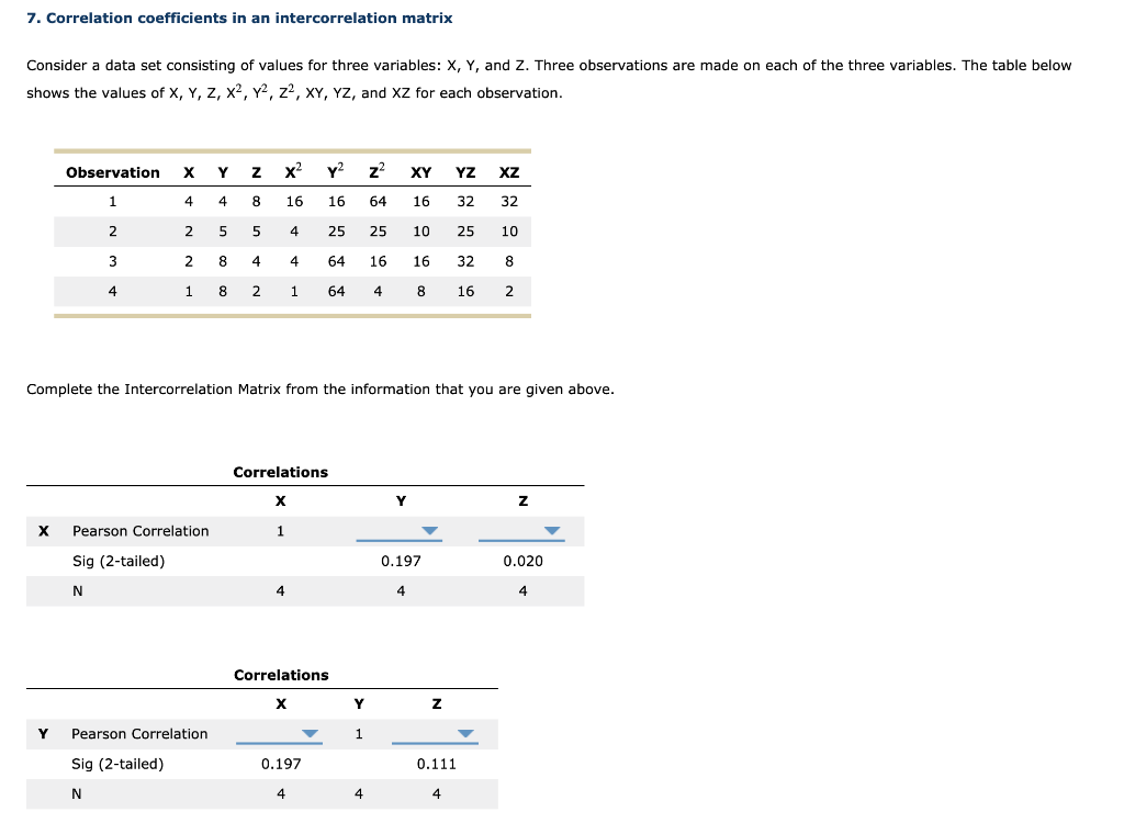 Solved 7. Correlation coefficients in an intercorrelation | Chegg.com