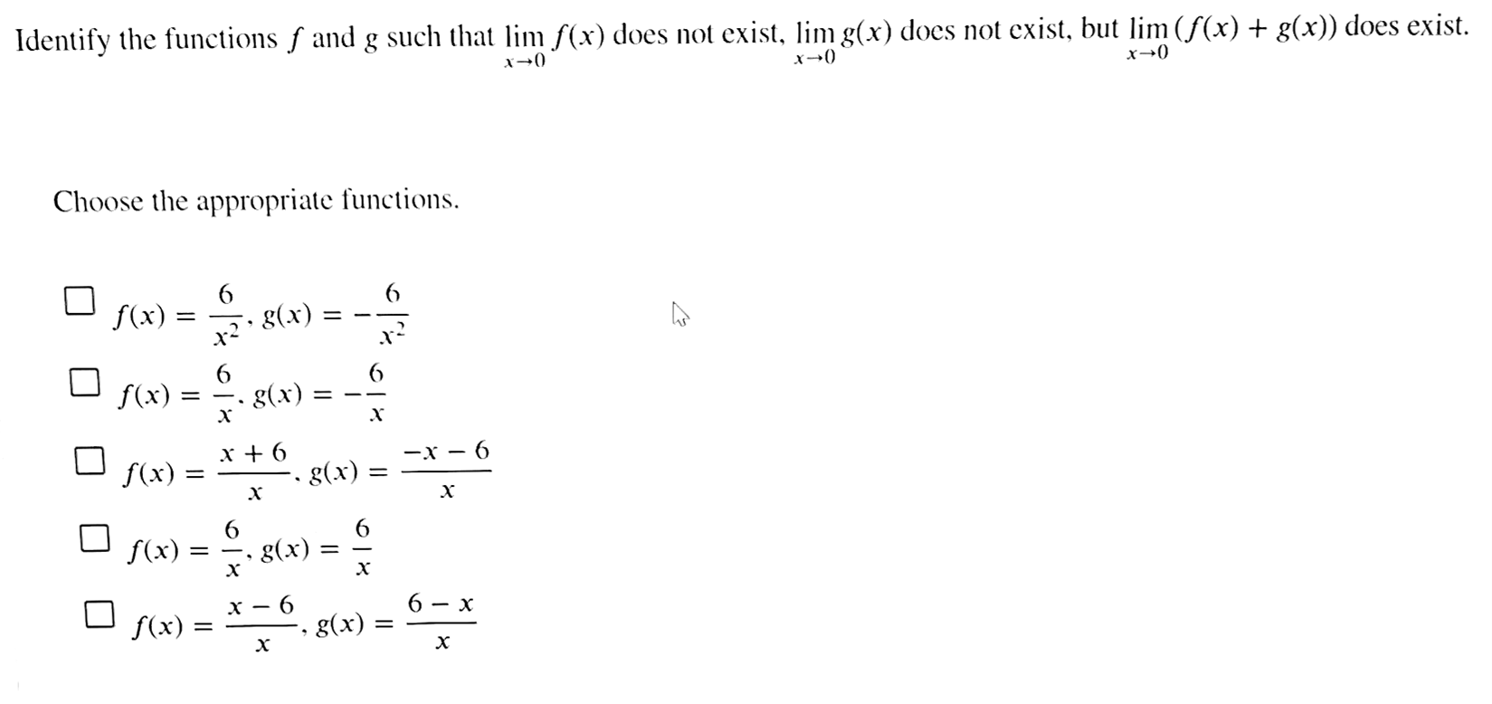 Solved Identify the functions f and g such that limx→0f(x) | Chegg.com