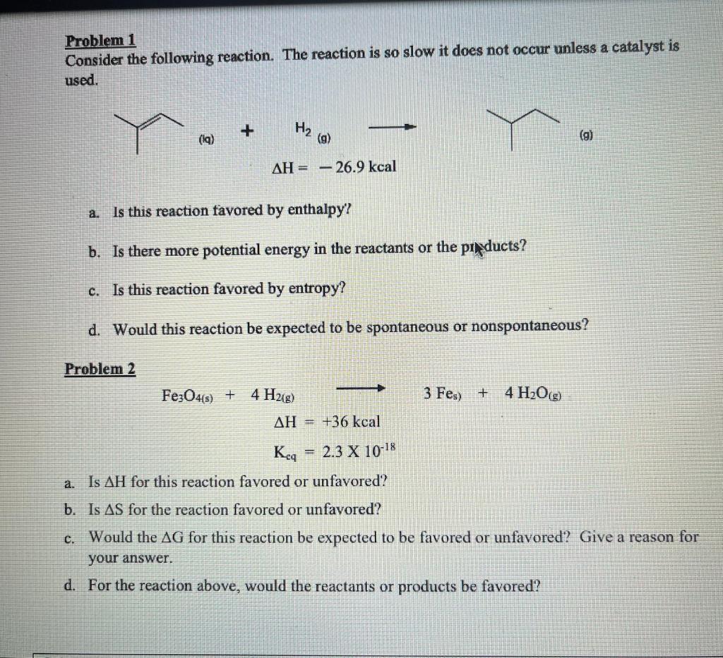 Solved Problem 1 Consider the following reaction. The | Chegg.com