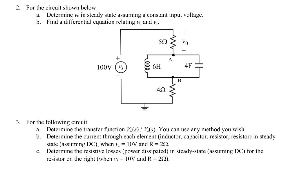 Solved 2 For The Circuit Shown Below A Determine V0 In