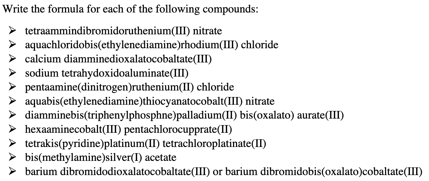 Solved Write the formula for each of the following | Chegg.com