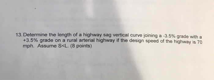 Solved Determine the length of a highway sag vertical curve | Chegg.com