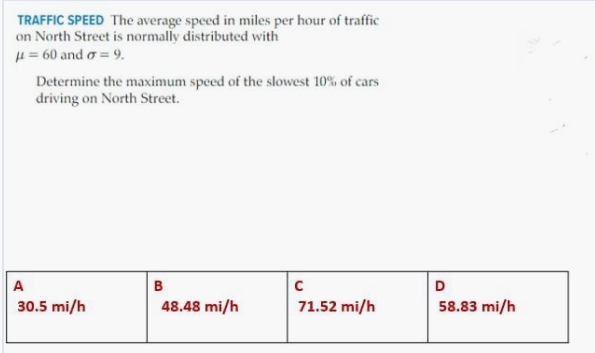 Solved TRAFFIC SPEED The average speed in miles per hour of | Chegg.com