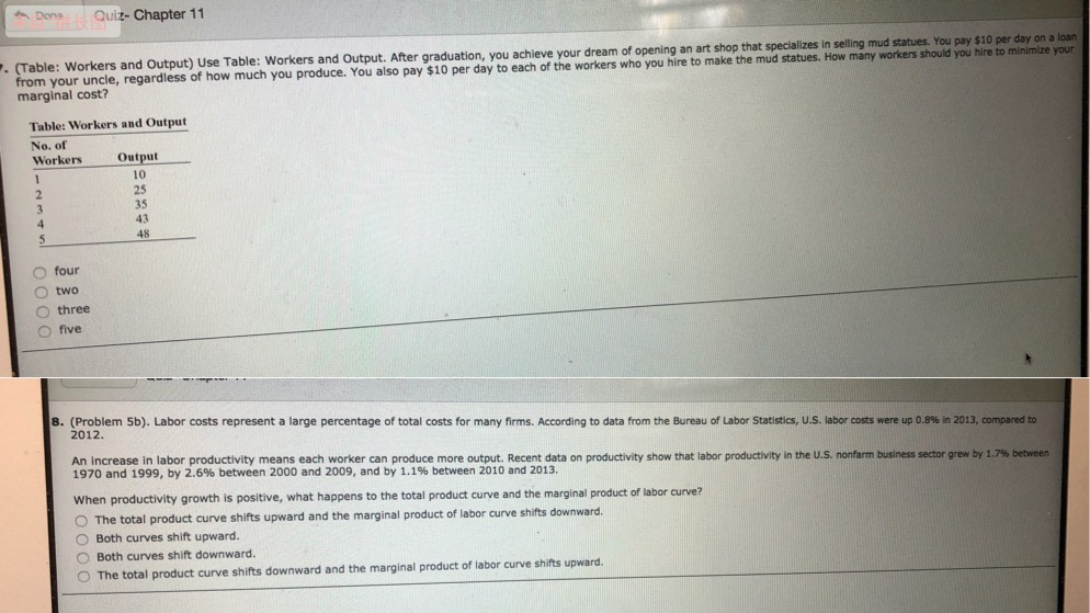 Solved -Chapter 11 (Table: Workers and Output) Use Table: | Chegg.com