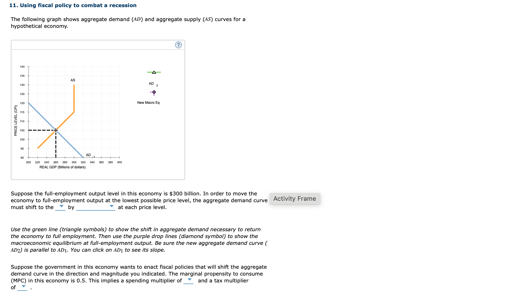 Solved Using fiscal policy to combat a recessionThe | Chegg.com