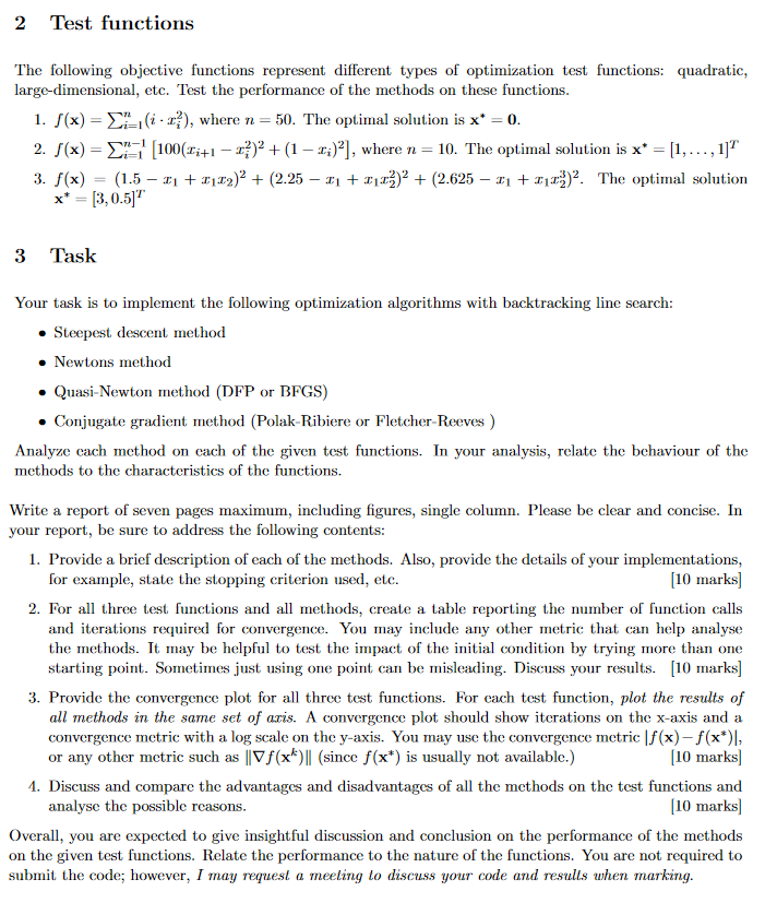 2 Test functions The following objective functions | Chegg.com