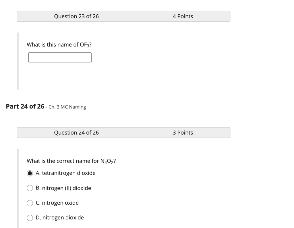 Solved Question 23 of 26 4 Points What is this name of OF3? | Chegg.com