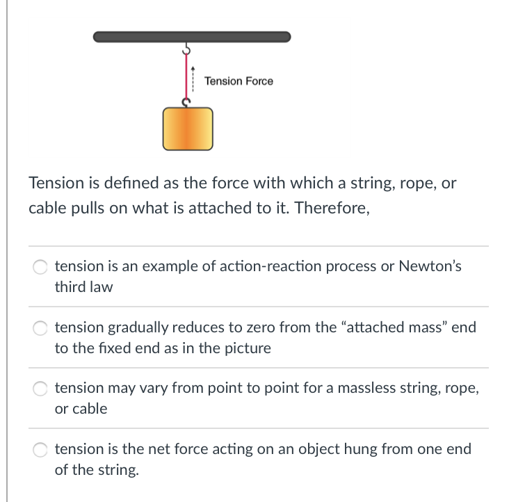 Solved Tension Force Tension is defined as the force with | Chegg.com