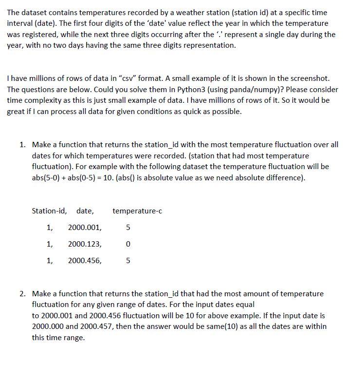 Solved The dataset contains temperatures recorded by a | Chegg.com