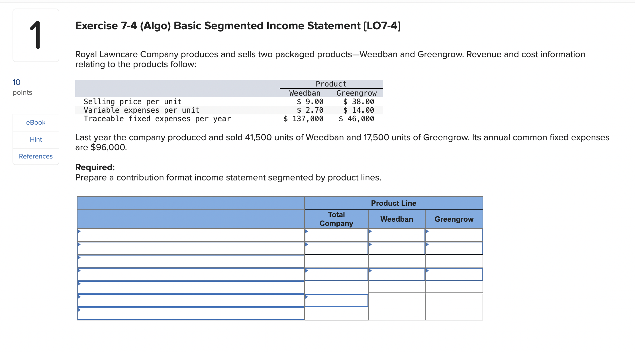 Exercise 7-4 (Algo) Basic Segmented Income Statement | Chegg.com