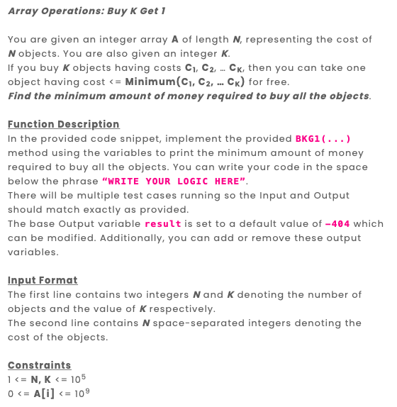 Solved Array Operations Buy K Get 1 You Are Given An 
