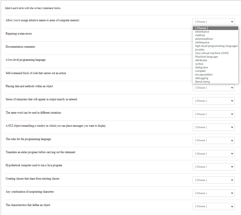 Solved Match each term with the correct statement below | Chegg.com