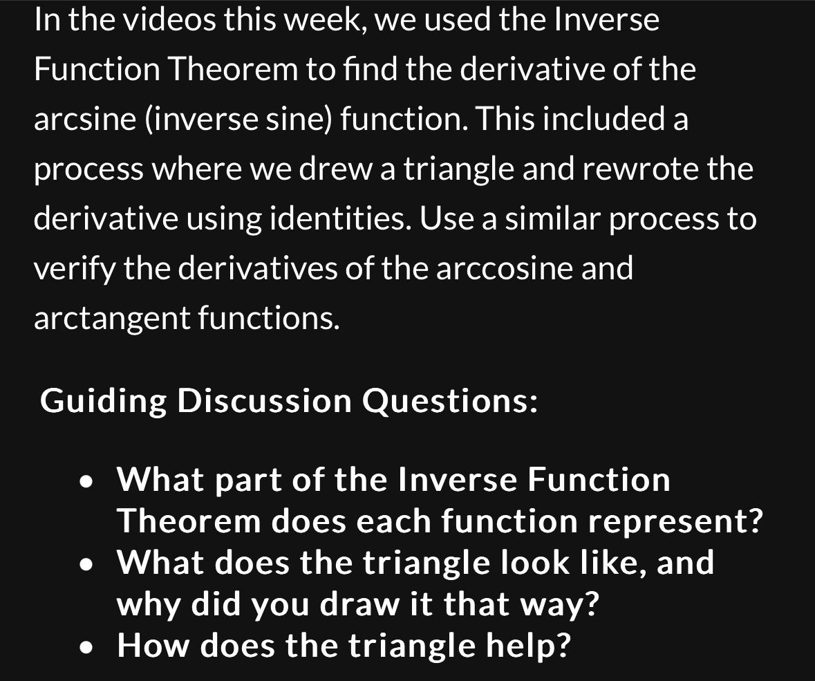Solved In the videos this week, we used the Inverse Function | Chegg.com