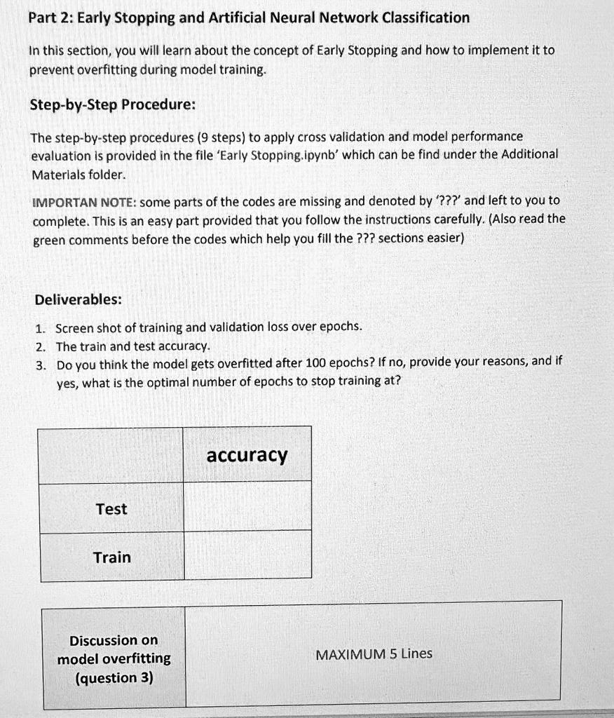 Solved Part 2: Early Stopping and Artificial Neural Network | Chegg.com