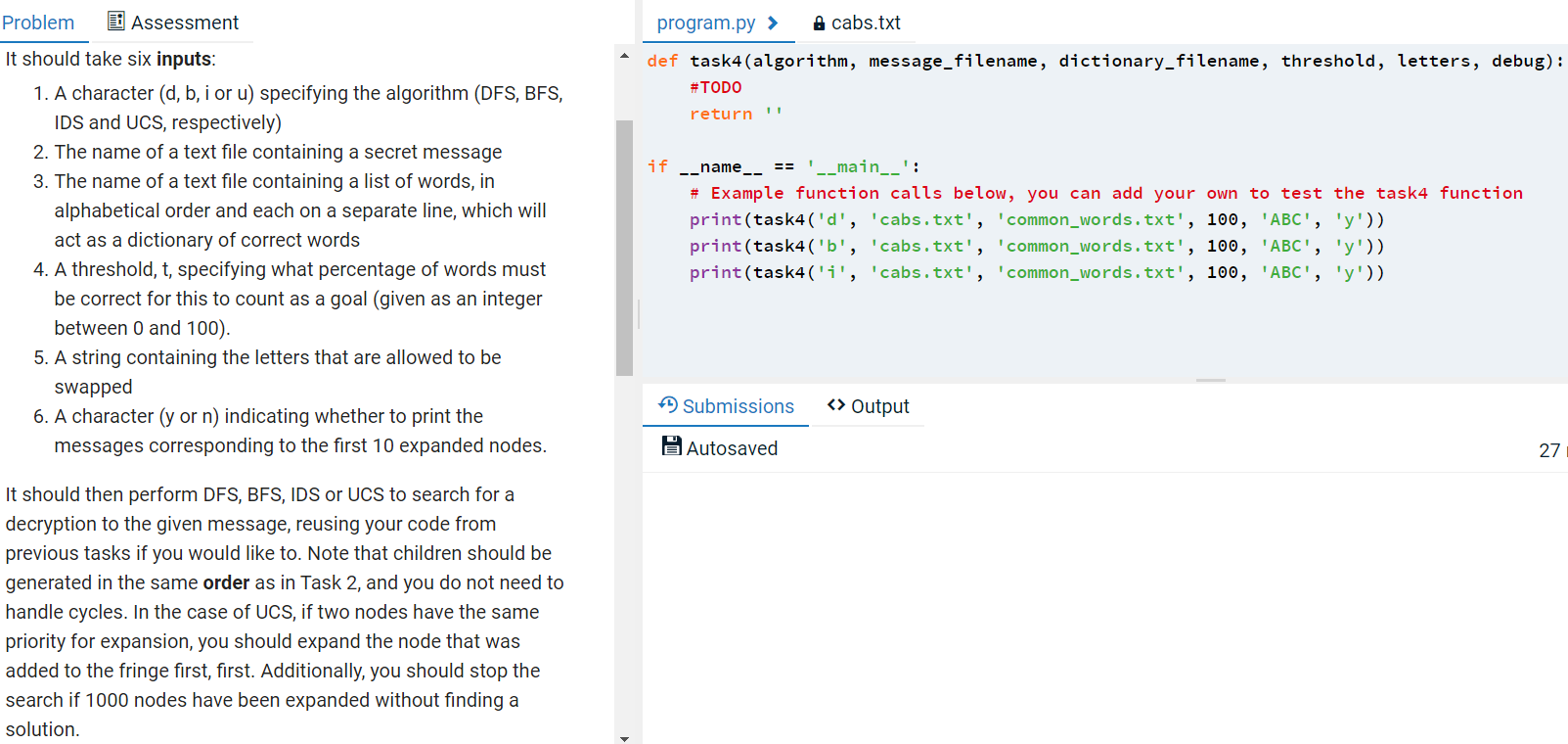 Problem Assessment program.py > A cabs.txt def | Chegg.com