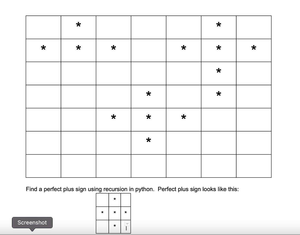 Solved Find a perfect plus sign using recursion in python. | Chegg.com