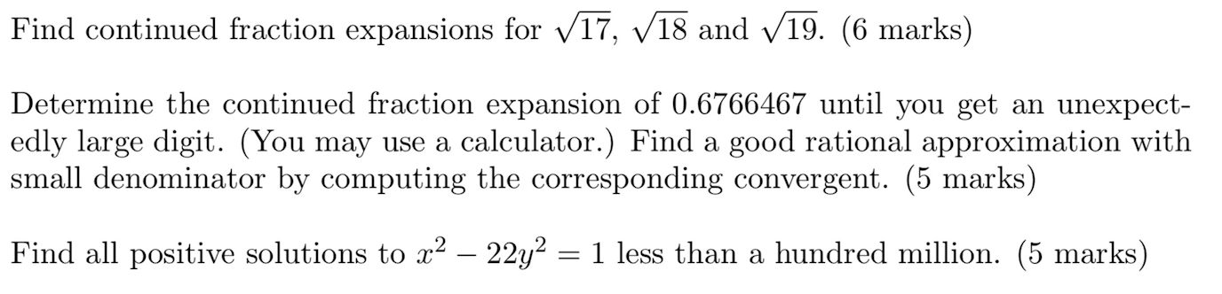 Find continued fraction expansions for V17, V18 and | Chegg.com