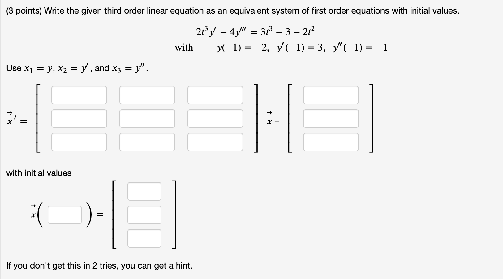 Solved (3 points) Write the given third order linear | Chegg.com