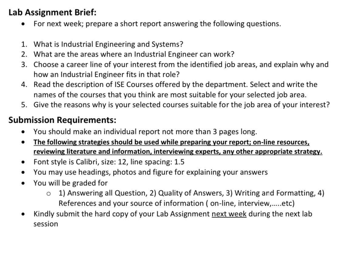 Solved Lab Assignment Brief: - For next week; prepare a | Chegg.com