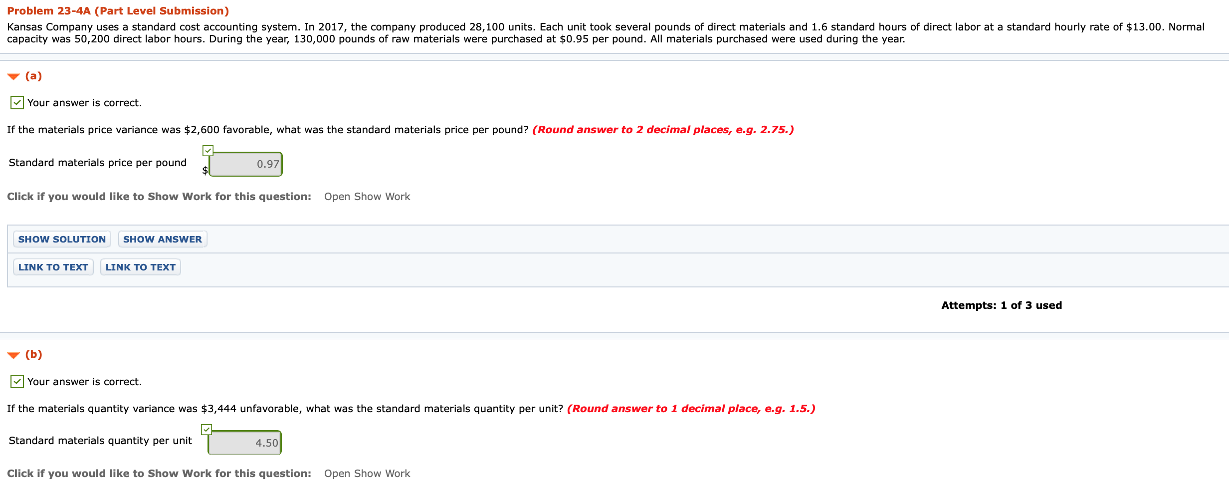 Solved Problem 23-4A (Part Level Submission) Kansas Company | Chegg.com