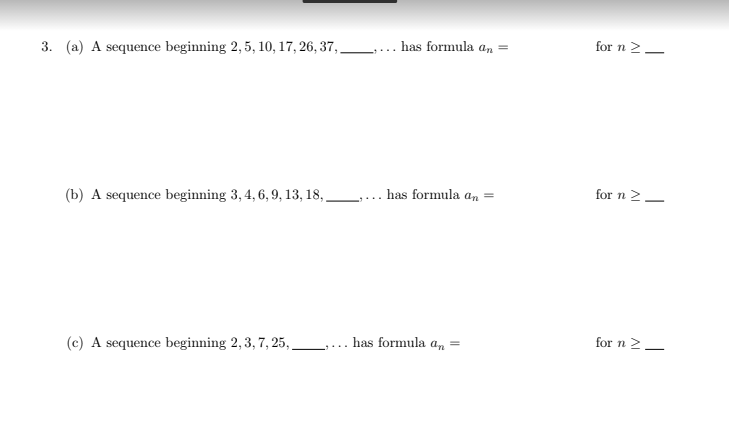 Solved 3. (a) A sequence beginning 2, 5, 10, 17, 26, 37, | Chegg.com