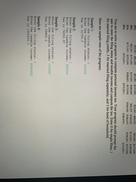 Solved Project: Computing Tax Problem Description: The | Chegg.com