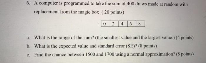 Solved A computer is programmed to take the sum of 400 draws | Chegg.com