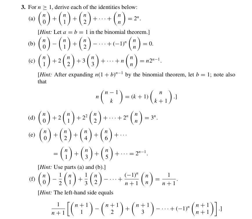 Solved 3. For n > 1, derive each of the identities below: | Chegg.com