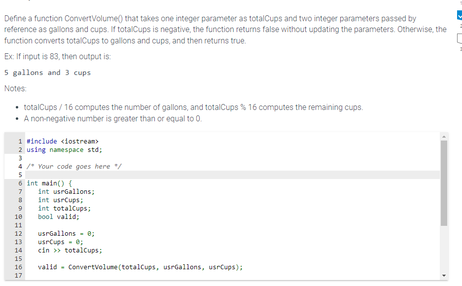 Solved Define a function ConvertVolume( that takes one | Chegg.com