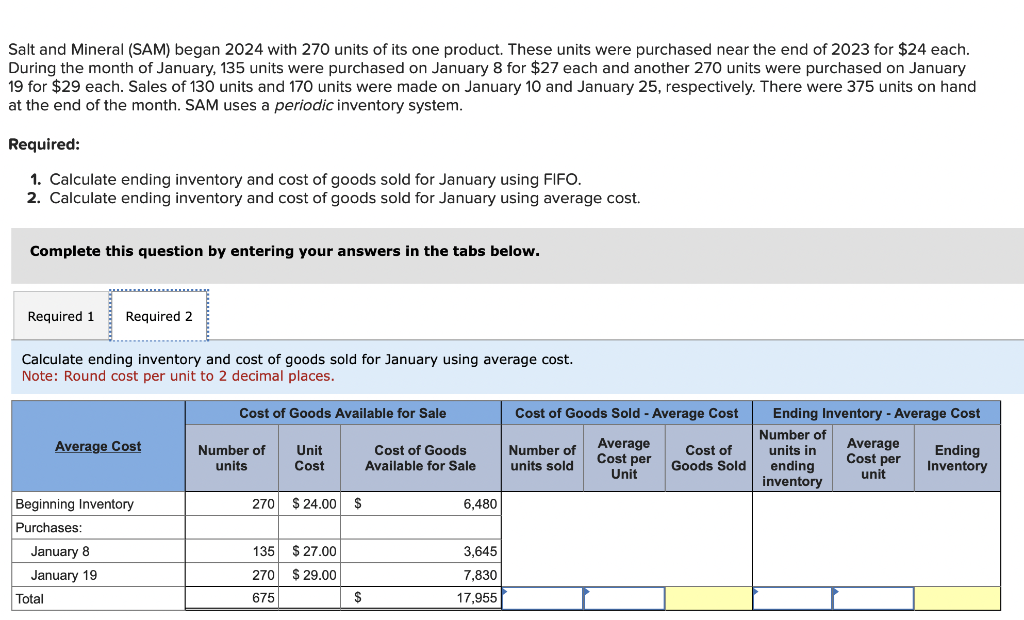 Solved Salt and Mineral (SAM) began 2024 with 270 units of | Chegg.com