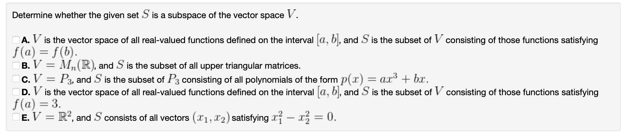 Solved Determine whether the given set S is a subspace of | Chegg.com