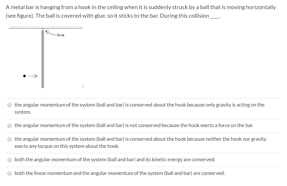 Solved A metal bar is hanging from a hook in the ceiling | Chegg.com