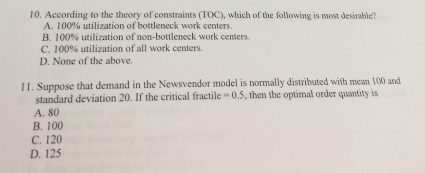 Solved 10. According to the theory of constraints (TOC), | Chegg.com