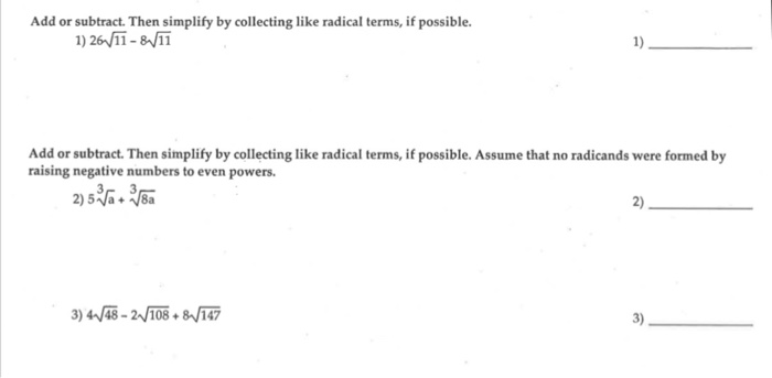 Solved Add or subtract.Then simplify by collecting like | Chegg.com