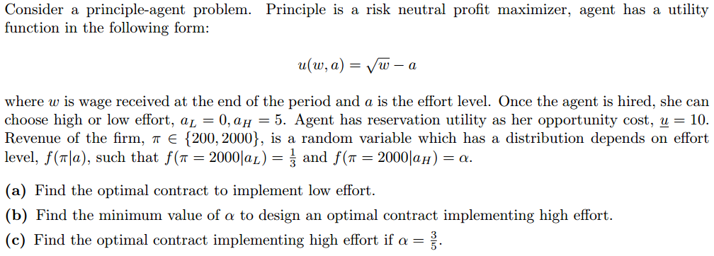 Consider a principle-agent problem. Principle is a | Chegg.com