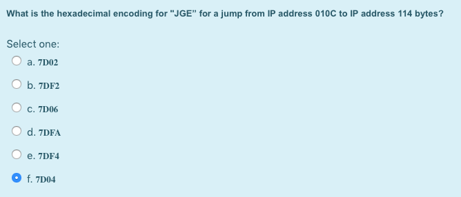 Solved What is the hexadecimal encoding for "JGE" for a jump | Chegg.com