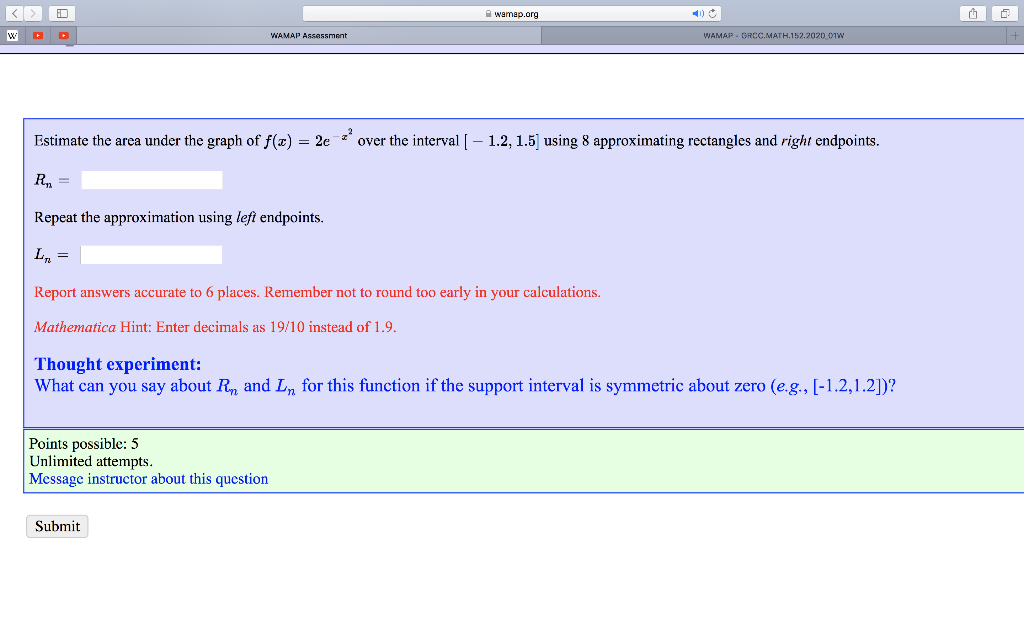 Solved wamap.org WAMAP Assessment WAMAP.GRCC.MATH.152.2020 | Chegg.com