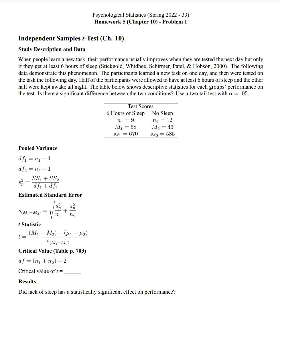 Solved Psychological Statistics (Spring 2022-33) Homework 5 | Chegg.com
