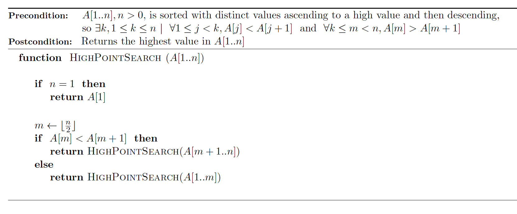 Solved Precondition: A[1..n), n > 0, is sorted with distinct | Chegg.com