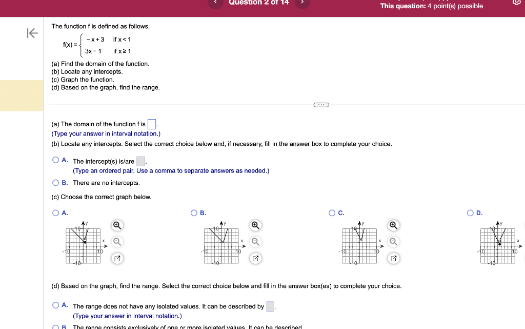 Solved The function f is defined as follows. f(x)={−x+33x−1 | Chegg.com