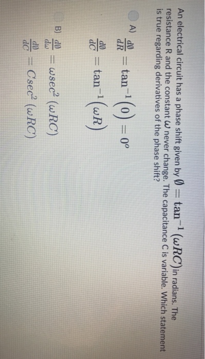 Solved An electrical circuit has a phase shift given by 0tan | Chegg.com