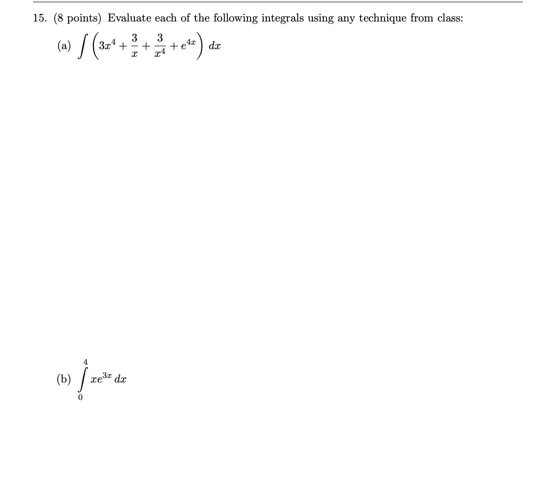 Solved 15. (8 points) Evaluate each of the following | Chegg.com