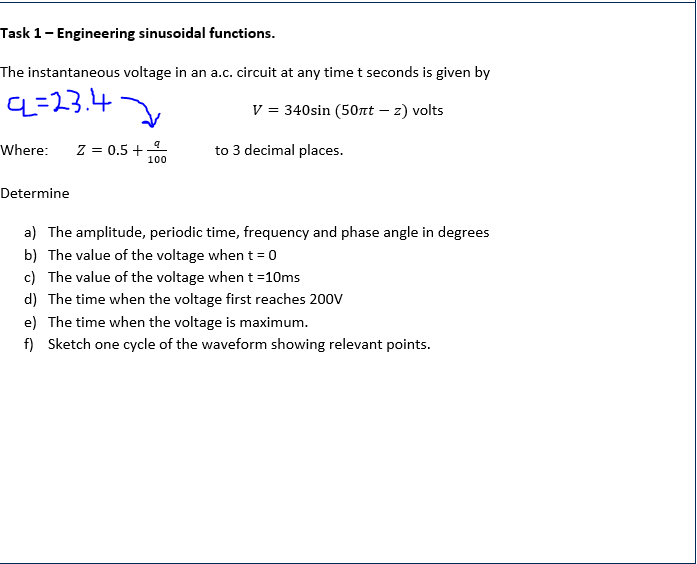Solved Task 1 - Engineering sinusoidal functions. The | Chegg.com