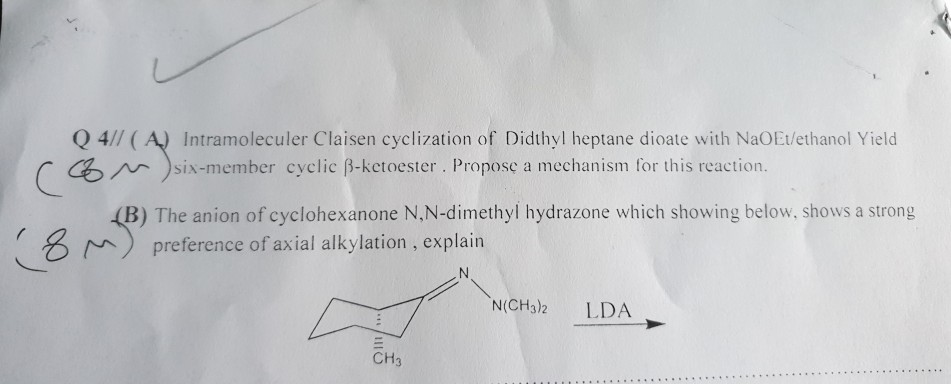Solved Q4// (A) Intramoleculer Claisen cyclization of | Chegg.com