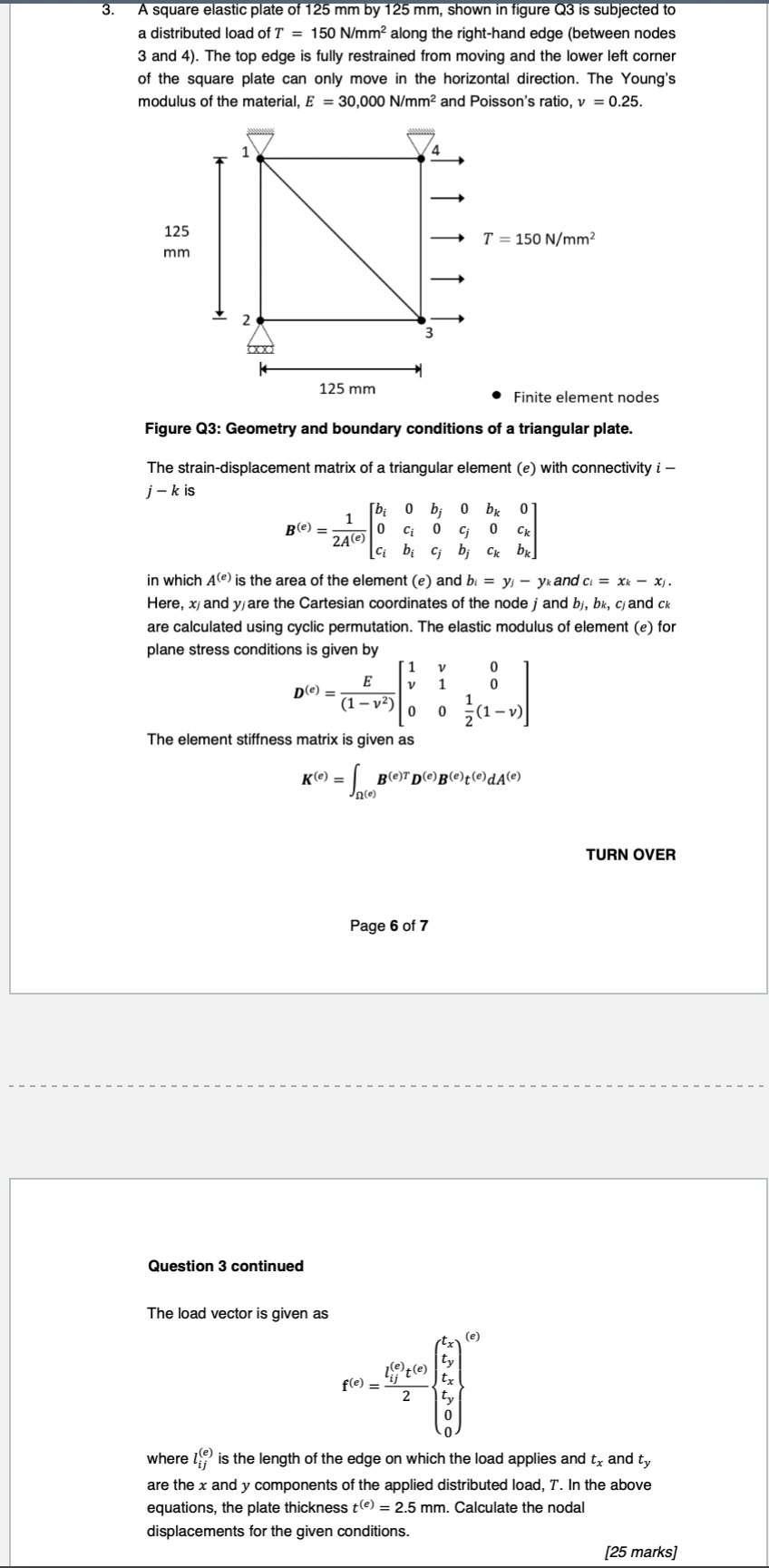 Solved A square elastic plate of 125 mm by 125 mm, shown in | Chegg.com