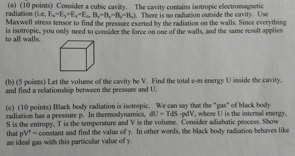 (a) (10 points) Consider a cubic cavity. The cavity | Chegg.com